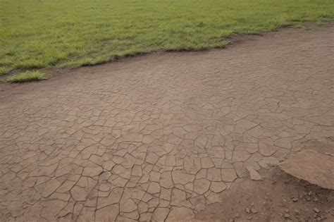 Premium Photo Dry Cracked Brown Ground Texture Background With Grassed Ground
