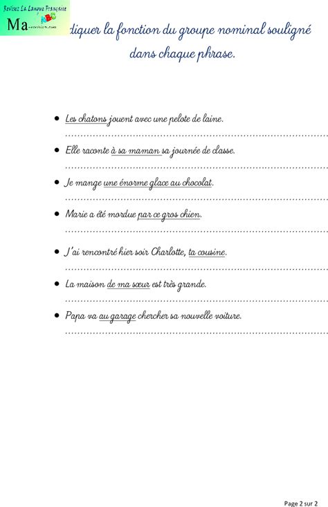 Ma Revision Com Lecon Fonction Groupe Nominal