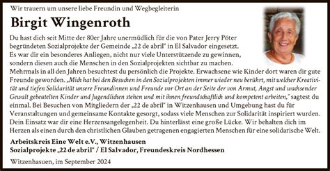 Traueranzeigen Von Birgit Wingenroth Trauerhnade