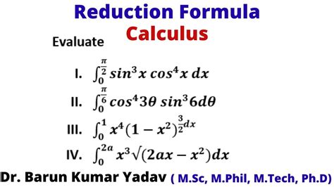 Numerical Problems On Reduction Formulawallis Formulacalculus Part