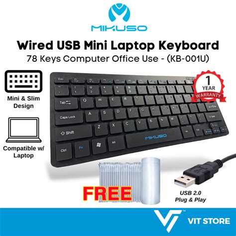 Mikuso Kb 001u Silent Cute Slim Usb Wired Keyboard Flat Small Laptop