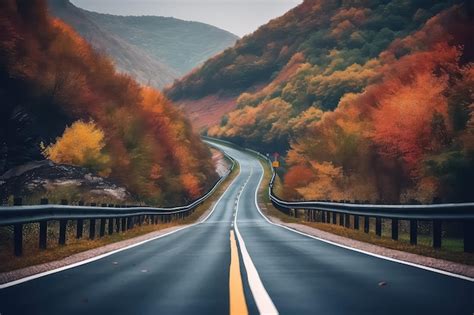 Premium Ai Image Asphalt Road Passing Through A Forest With Colorful
