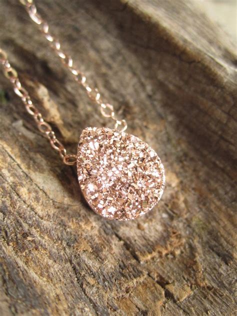 Rose Gold Druzy Necklace Titanium Drusy Quartz Etsy Collane