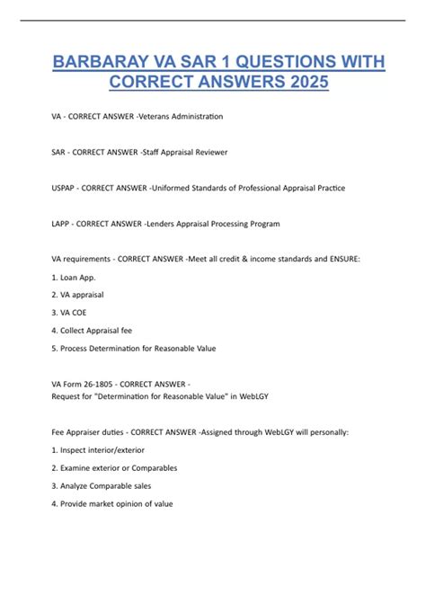 Barbaray Va Sar 1 Questions With Correct Answers 2025 Sar Stuvia Us