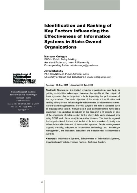 Pdf Identification And Ranking Of Key Factors Influencing The