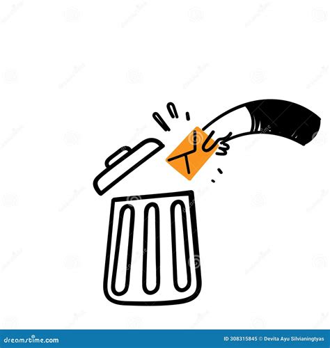 Hand Drawn Doodle Put Letter In To Dustbin Symbol For Deleting Email