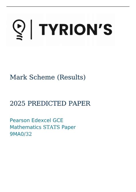 Edexcel A Level Maths 2025 Predicted Paper 32 Stat Ms Gcse And A Level Stuvia Uk