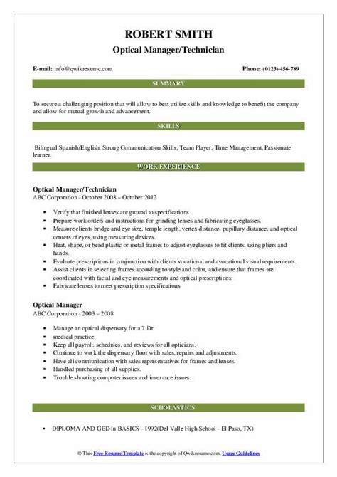 10 Optical Manager Resume Samples And Templates For 2025