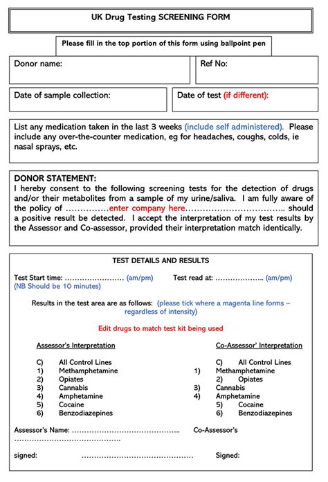 Drug Screening Forms Printable