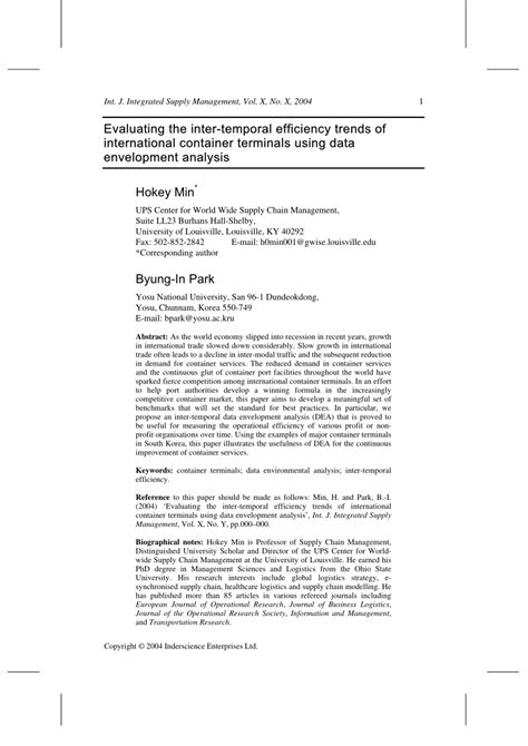 Pdf Evaluating The Inter Temporal Efficiency Trends Of International Container Terminals Using
