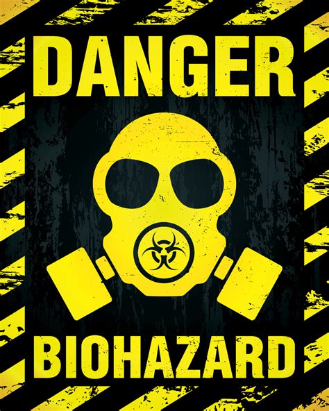Danger Biohazard Warning Label Sign Gas Mask Icon Infected Specimen