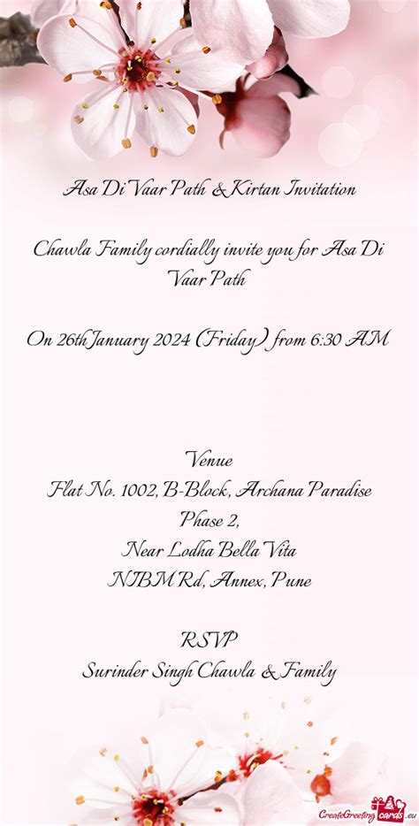 Asa Di Vaar Path And Kirtan Invitation Free Cards