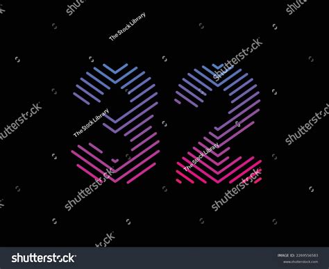 Digit 32 Written Colorful Digital Lines Stock Vector Royalty Free