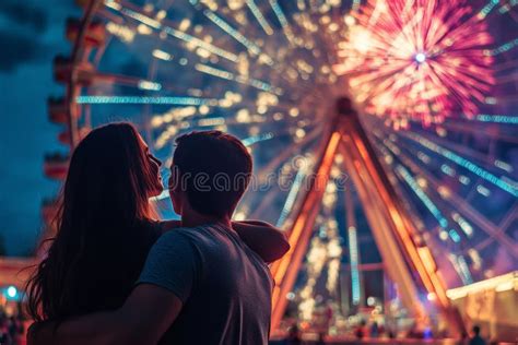 Couple Having Fun At Amusement Park By Generative Ai Stock