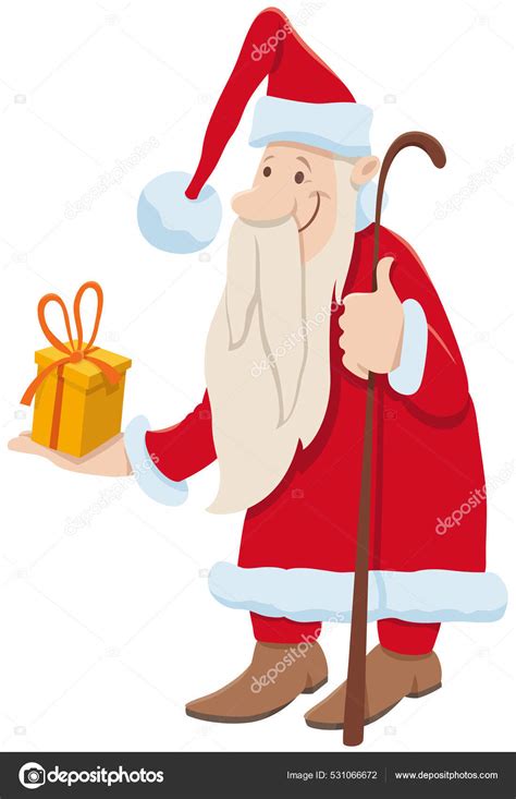 Cartoon Illustration Santa Claus Character Giving Present Christmas