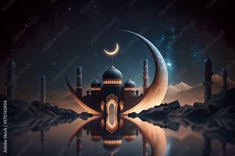 Ramadan Kareem And Ramadane Mubarak Shiny Exquisite Crescent Moon With