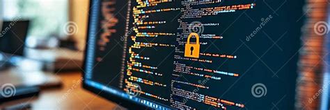 secure software development code on a computer monitor with padlock