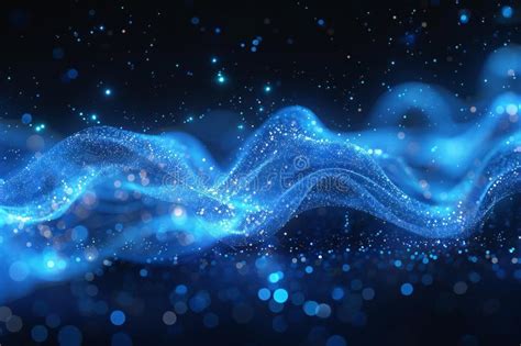 Abstract Blue Digital Particles And Dots Wave On A Dark Background Stock Illustration
