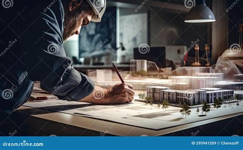 Engineer Architect Develops A Layout Of Architecture Stock Illustration