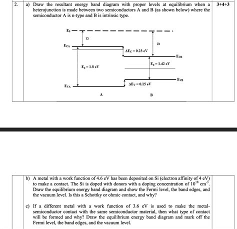 Solved A Draw The Resultant Energy Band Diagram With Proper Levels At