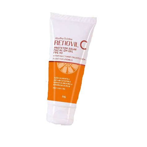 Protetor Solar Facial Gel fps Vitamina C Nano Encapsulado Ácido hialurônico Renovil C