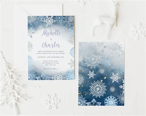 Winter Wedding Invitation Snowflake Wedding Invite Christmas Etsy