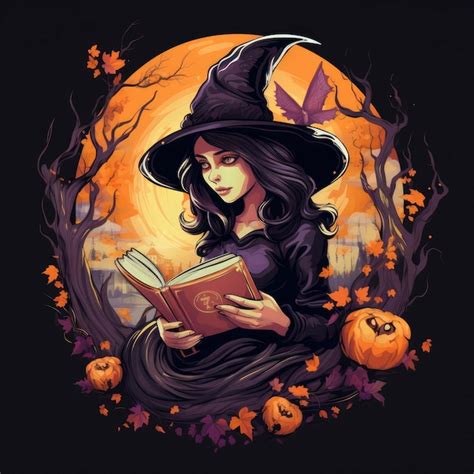 Premium Photo Halloween Witch Reading Biology Book Vector Art Vector