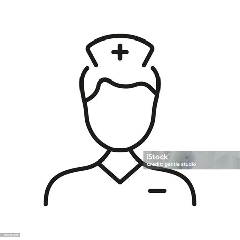 Doctor Man Line Icon Professional Physician Linear Pictogram Male Nurse