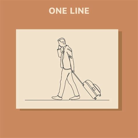 휴가 여행에 가방을 당기는 남자와 여자의 연속 선 그리기 프리미엄 벡터