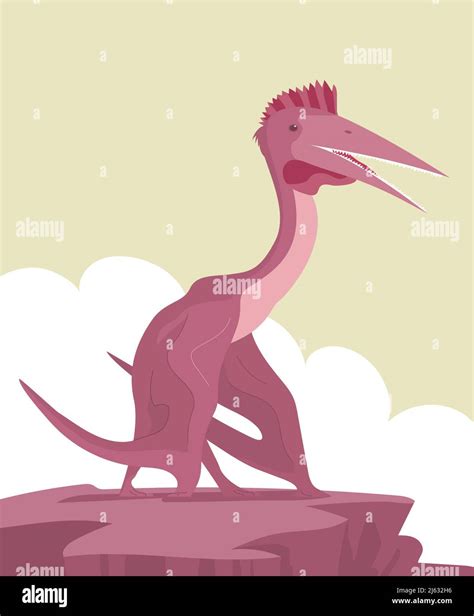 Ancient Flying Large Pangolin Pterosaur On Top Of A Rock Predatory
