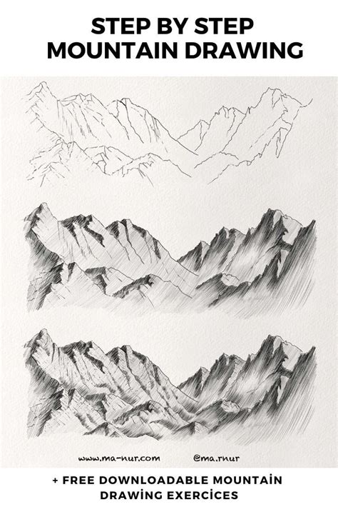 Step By Step Mountain Drawing Art Architecture Mountain Drawing Landscape Design Drawings