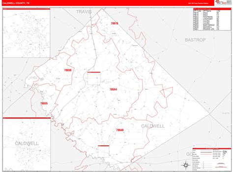 Caldwell County Tx Zip Code Wall Map Red Line Style By Marketmaps Mapsales