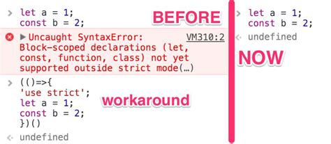 chrome update let const class are available outside of strict mode