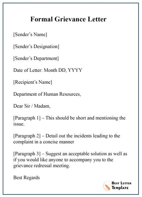 8 Free Grievance Letter Template Format Sample And Example