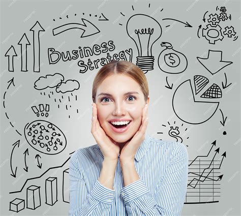 Premium Photo Smiling Businesswoman With Infographics And Lightbulb