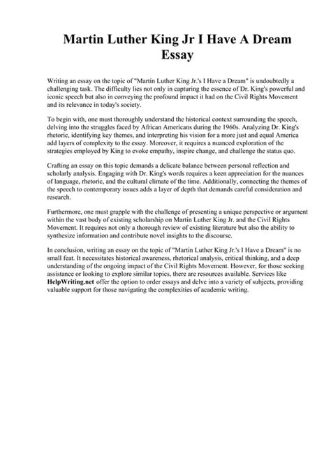 Martin Luther King Jr I Have A Dream Essaypdf