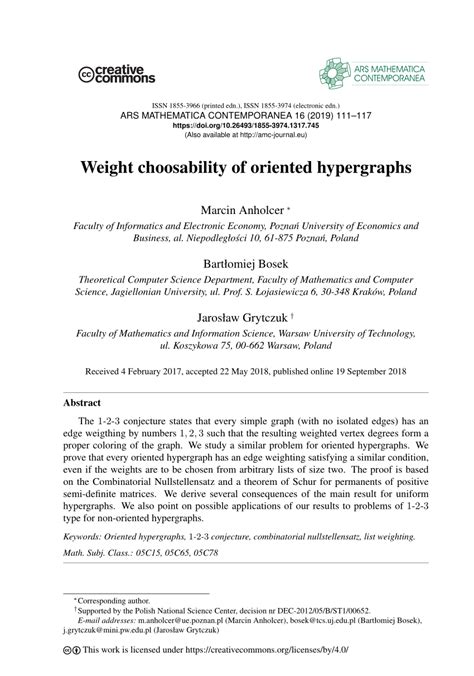 Pdf Weight Choosability Of Oriented Hypergraphs
