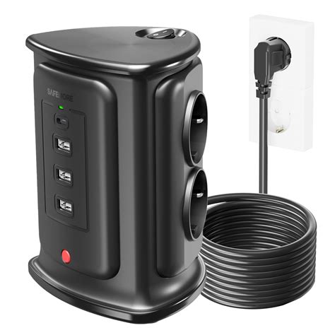 Safemore 1 порт тип C 3 порта Usb A за бързо зареждане 4 контакта за променлив ток защита от