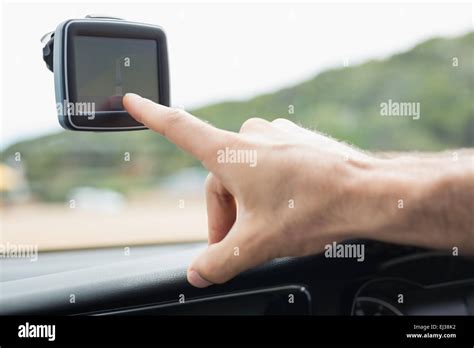 Man Using Satellite Navigation System Stock Photo Alamy