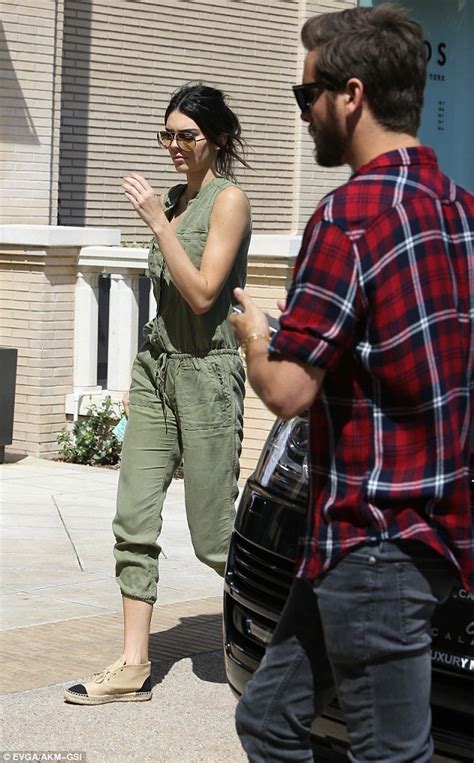 Kendall Jenner In Green Jumpsuit With Scott Disick On Afternoon