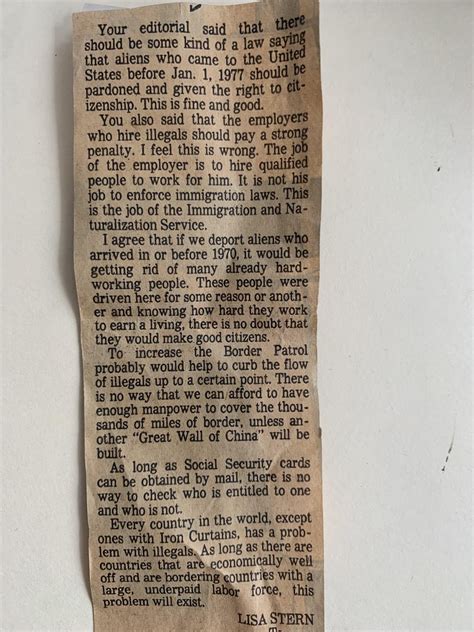 A Letter To The Editor My Mom Wrote About Immigration In 1978 79 R