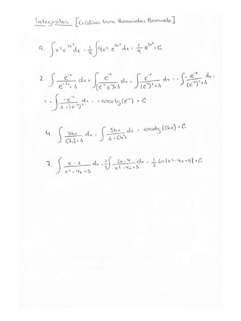Cristina Hernandez Integrales Cambio De Variable Y Por Partes Pdf