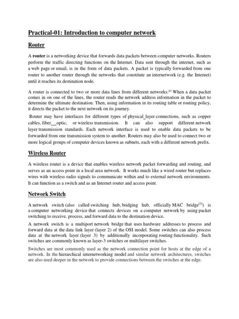 Practical 01 Introduction To Computer Network Router Pdf Network Switch Computer Network