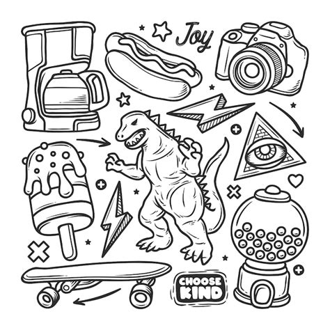Adesivos mão desenhada doodle Vetor Premium