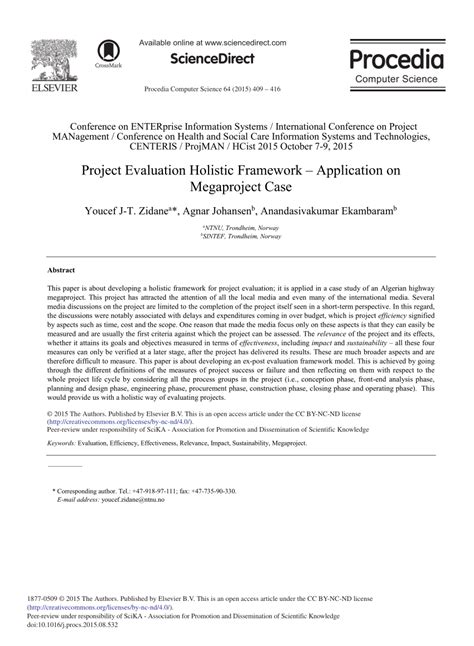 Pdf Project Evaluation Holistic Framework Application On Megaproject Case