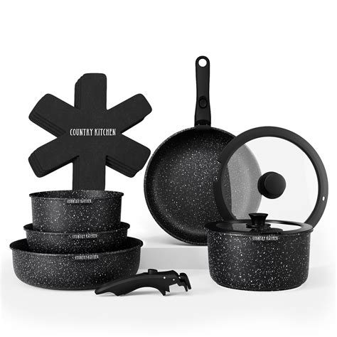 Country Kitchen Cookware Set With Removable Handle Oven And Rv Safe Pots