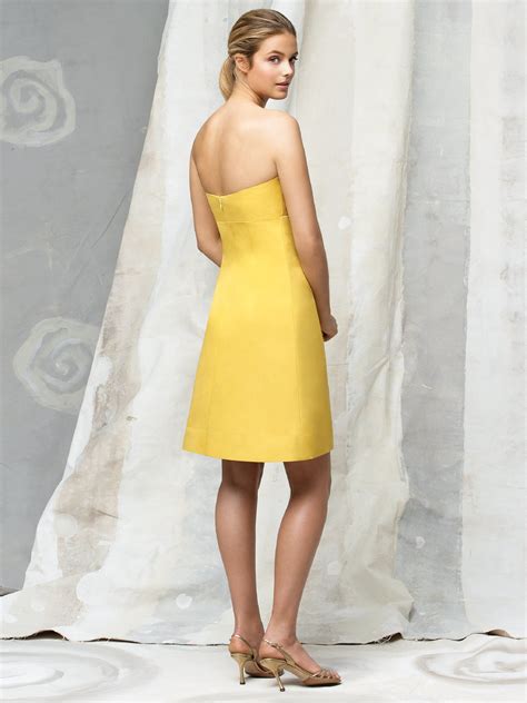 Yellow Empire Strapless Zipper Knee Length Satin Prom Dresses With Flowers