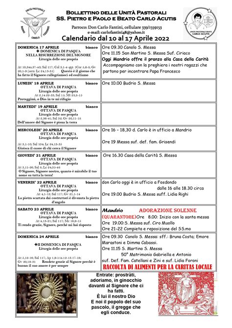 NOTIZIARIO 18 24 APRILE 2022 Unità pastorale Beato Carlo Acutis