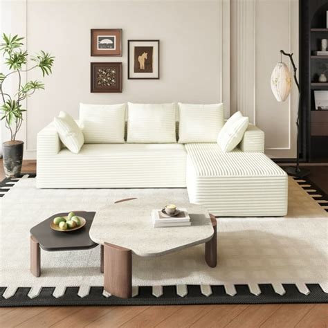 102 Modern L Shape Corduroy Sectional Sofa Cloud Comfort Living Room Couch No Assembly