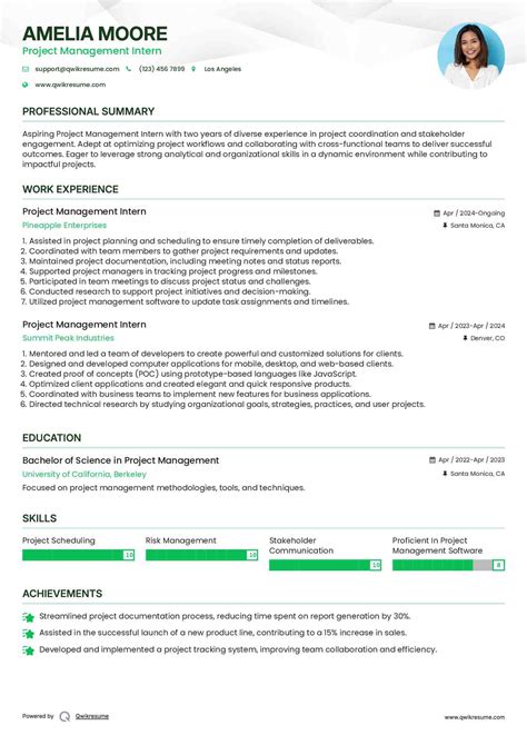 10 Project Management Intern Resume Samples And Templates For 2025